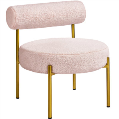Yaheetech Pink Boucle Accent Chair with Round Padded Seat and Gold ...