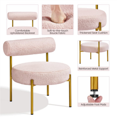 Yaheetech Pink Boucle Accent Chair with Round Padded Seat and Gold ...