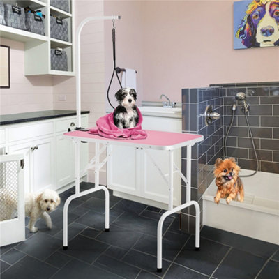 Yaheetech Pink Foldable Pet Grooming Table W/Loop Noose Height ...