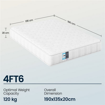 Yaheetech Pocket Coil Spring Mattress Comfortable Medium Firm - White ...