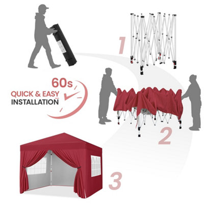 Yaheetech Red 3m L Adjustable Pop Up Canopy Tent with 4 Sidewalls and ...