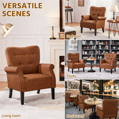 Yaheetech Retro Brown Faux Leather Accent Chair Armchair with Tufted ...