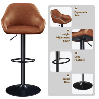 Yaheetech Retro Brown Set of 2 Vintage Height Adjustable Swivel Bar ...