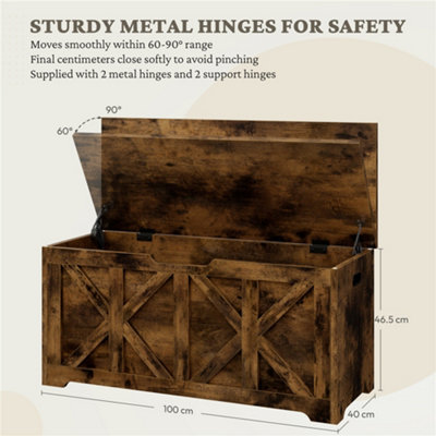 Yaheetech Rustic Brown 132 L Wooden Storage Bench with Safety Hinged Lid