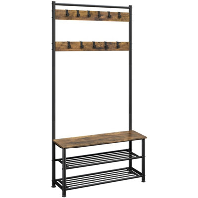 Yaheetech Rustic Brown 3-in-1 Industrial Hall Tree with Bench and Coat ...
