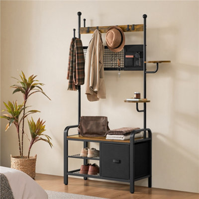 Yaheetech Rustic Brown 3-Layer Industrial Hall Tree with Cat House and ...