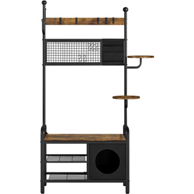 Yaheetech Rustic Brown 3-Layer Industrial Hall Tree with Cat House and ...