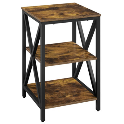 Yaheetech Rustic Brown 3 Tier X Shaped Wooden Side Table for Living Room