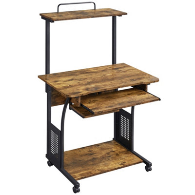 Yaheetech Rustic Brown 3 Tiers Computer Desk with Printer Shelf