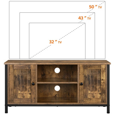 Yaheetech Rustic Brown Farmhouse TV Cabinet with 2 Doors and Cable ...