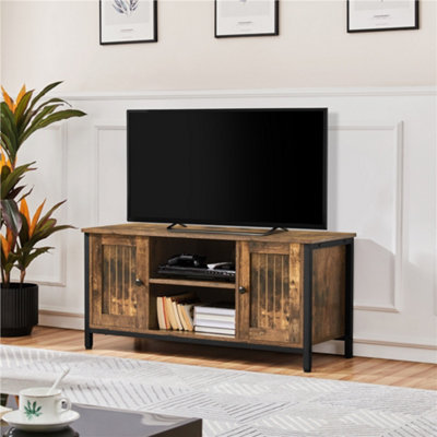 Yaheetech Rustic Brown Farmhouse TV Cabinet with 2 Doors and Cable ...