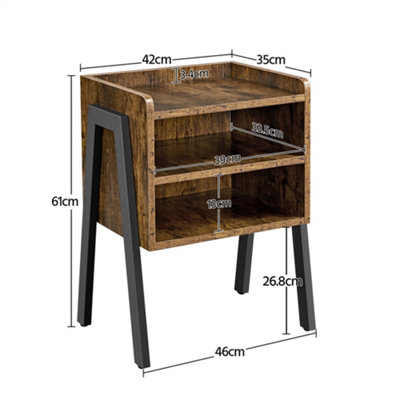 Yaheetech Rustic Brown Industrial 3 Tier End Table with Metal Pipe Frame