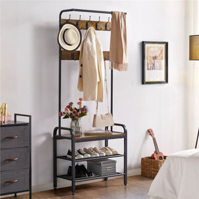 Yaheetech Rustic Brown Industrial Metal Hall Tree with 2 Shelves