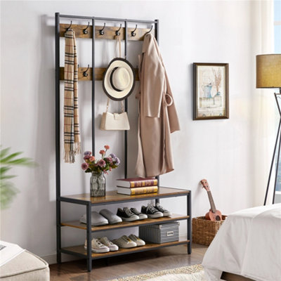 Yaheetech Rustic Brown Industrial Metal Hallway Rack with Bench