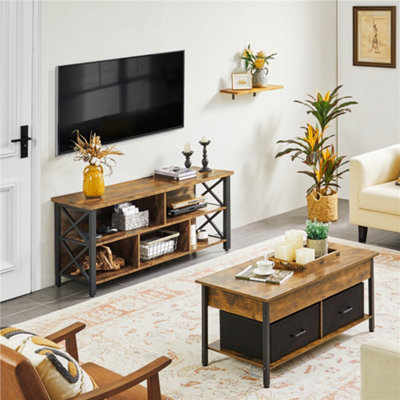 Yaheetech Rustic Brown TV Cabinet Modern Media Cabinet Console Table ...