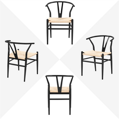 Yaheetech Set of 2 Black Dining Chairs Weave Modern Chair with Y-Shaped ...