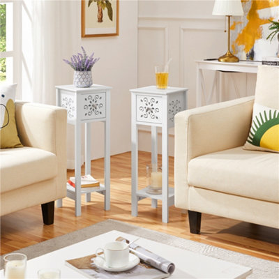 Buy Yaheetech Set of 2 White Slim Bedside Tables with Vintage Carved ...