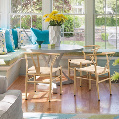 Yaheetech Set of 2 Wood Dining Chairs Weave Modern Chair with Y-Shaped ...