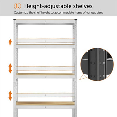 Yaheetech Silver 5 Tier Steel Storage Rack for Home Office