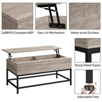Yaheetech Split Lift Top Coffee Table with Hidden Storage Compartments Grey