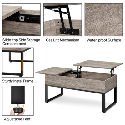 Yaheetech Split Lift Top Coffee Table with Hidden Storage Compartments Grey