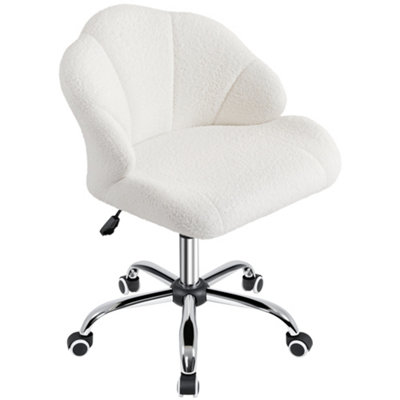 Yaheetech Teddy Boucle Desk Chair with Tufted Shell-Shaped Backrest - Snowy