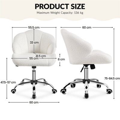 Yaheetech Teddy Boucle Desk Chair with Tufted Shell-Shaped Backrest - Snowy