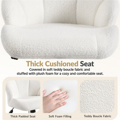 Yaheetech Teddy Boucle Desk Chair with Tufted Shell-Shaped Backrest - Snowy