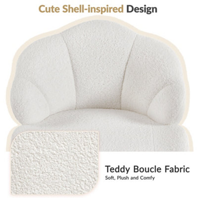 Yaheetech Teddy Boucle Desk Chair with Tufted Shell-Shaped Backrest - Snowy