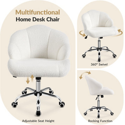 Yaheetech Teddy Boucle Desk Chair with Tufted Shell-Shaped Backrest - Snowy
