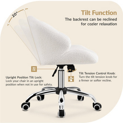 Yaheetech Teddy Boucle Desk Chair with Tufted Shell-Shaped Backrest - Snowy