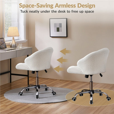 Yaheetech Teddy Boucle Desk Chair with Tufted Shell-Shaped Backrest - Snowy
