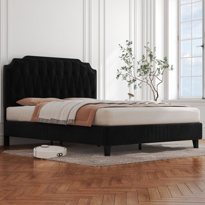 YAHEETECH UPHOLSTERED BED FRAME WITH BUTTON-TUFTED ADJUSTABLE HEADBOARD ...