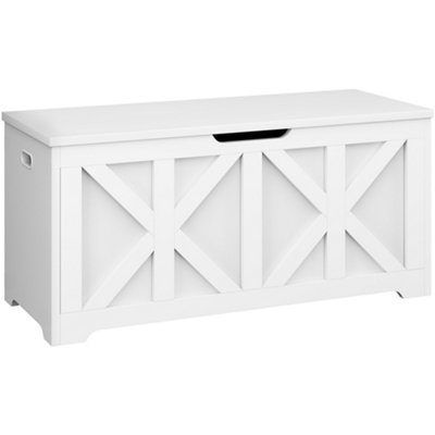 Yaheetech White 132 L Wooden Storage Bench with Safety Hinged Lid