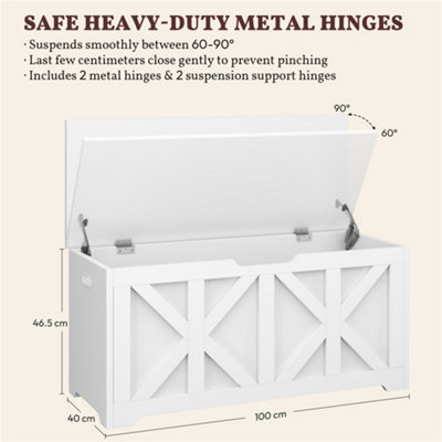 Yaheetech White 132 L Wooden Storage Bench with Safety Hinged Lid