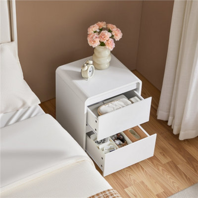 Yaheetech White 2-Drawer Wooden Vertical End Table with Curved Edge