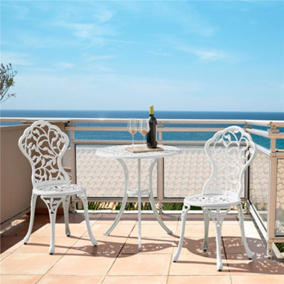 Yaheetech White 3 Piece Patio Bistro Table Set