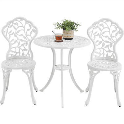 Yaheetech White 3 Piece Patio Bistro Table Set