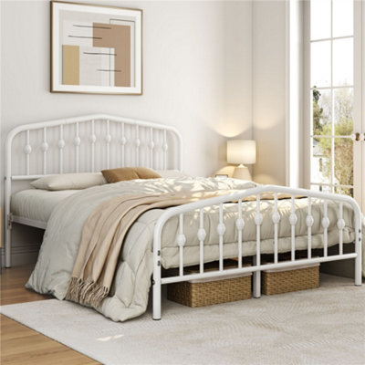 Yaheetech White 5ft King Metal Bed Frame with Arched Headboard and ...