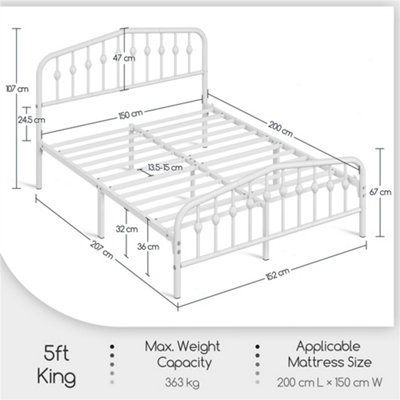 Yaheetech White 5ft King Metal Bed Frame with Arched Headboard and ...