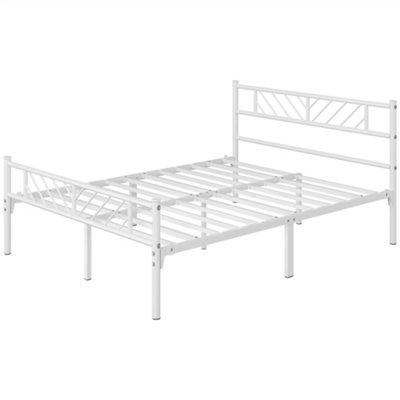 Yaheetech White 5ft King Metal Bed Frame with Arrow Design Headboard ...