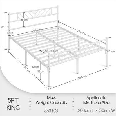 Yaheetech White 5ft King Metal Bed Frame with Arrow Design Headboard ...