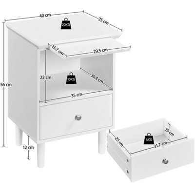 Yaheetech White Bedside Table Nightstand with Pull Out Tray Drawer Shelf