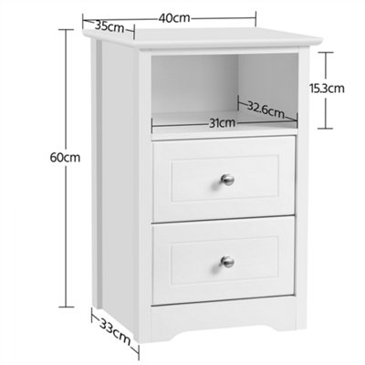 Yaheetech White Bedside Table with 2 Drawers and 1 Cubby (H)600mm (W ...