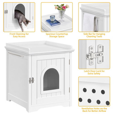 Yaheetech White Cat Litter Box Furniture Enclosure