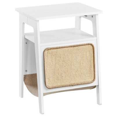Yaheetech White Classic Wooden End Table with Cat House & Scratching Board