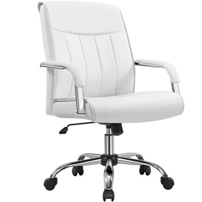 Yaheetech White High-back PU Leather Office Chair with Chrome-Plated ...