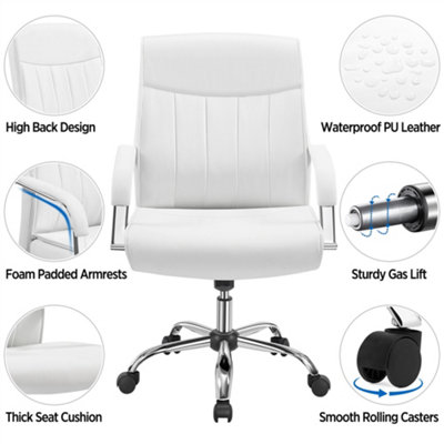 Yaheetech White High-back PU Leather Office Chair with Chrome-Plated ...