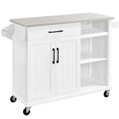 Yaheetech White Kitchen Island Cart on Wheels with Drawer, Open Shelves ...