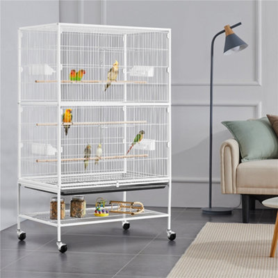 Yaheetech White Large Rolling Parrot Cage with 3 Perches